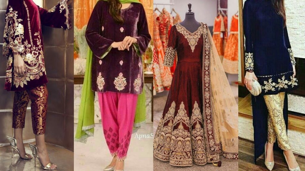 Latest Velvet Gowns Dresses Designs Ideas for Ladies in Winter Collection